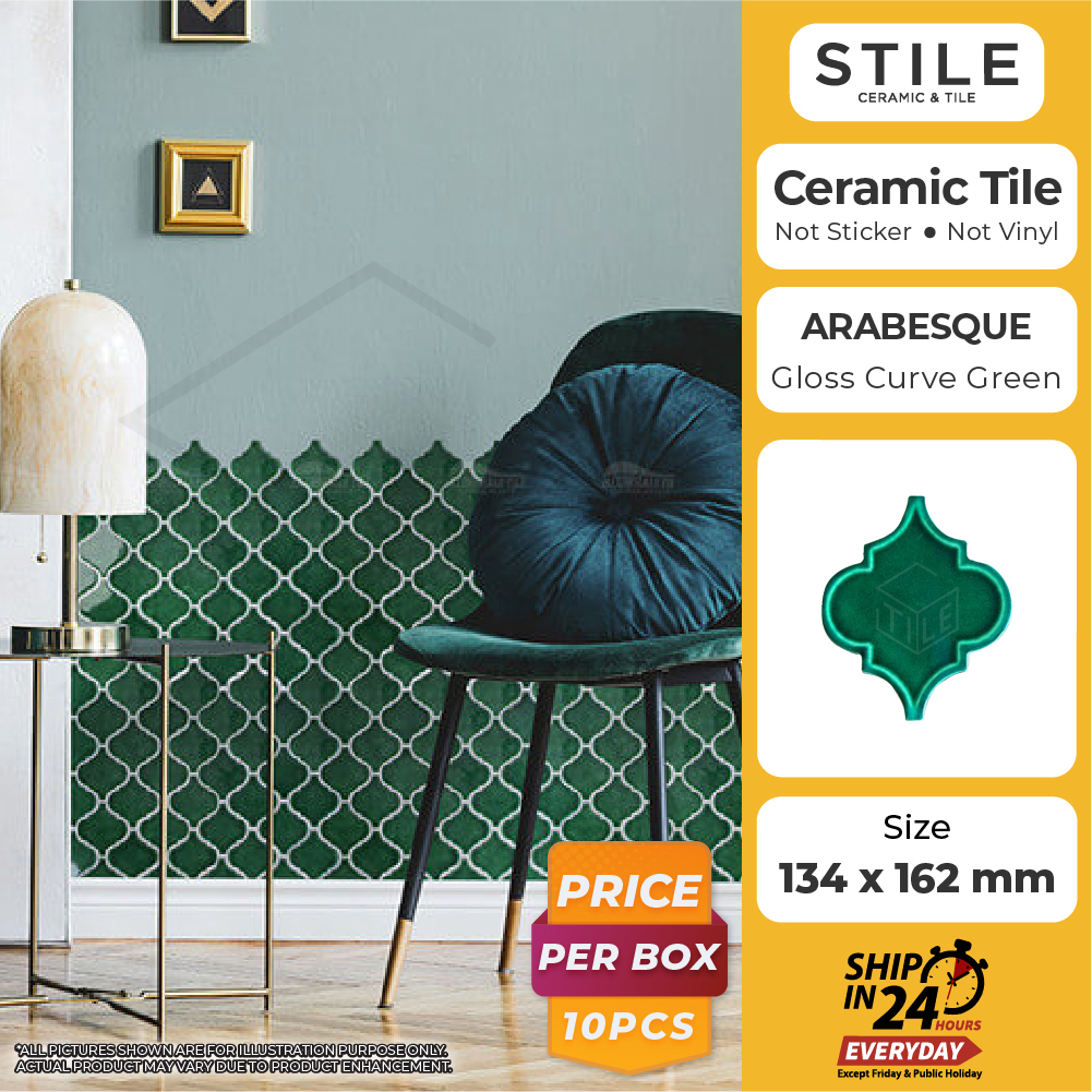 [REAL TILE] 10PCS ARABESQUE GLOSS CURVE GREEN MOSAIC TILES /MOZEK ...