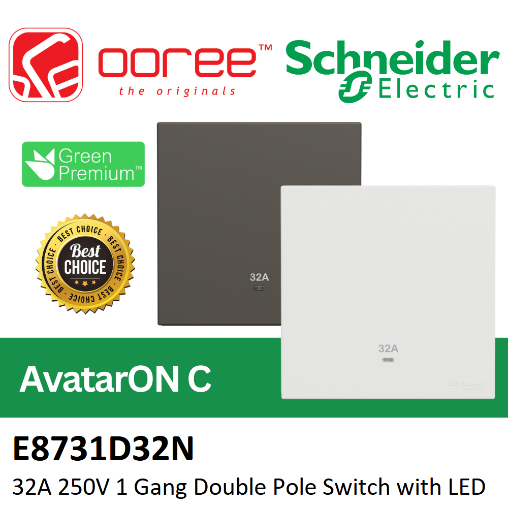 SCHNEIDER ELECTRIC AVATARON C SERIES 32A 250V 1 GANG DOUBLE POLE SWITCH ...