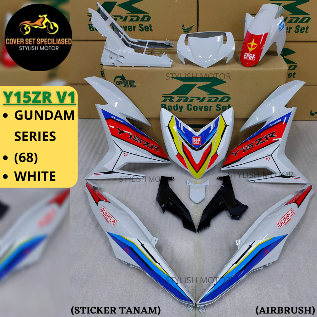 (STICKER TANAM/AIRBRUSH) RAPIDO COVER SET YAMAHA Y15 Y15ZR V1/V2 GUNDAM SERIES (68) WHITE ...