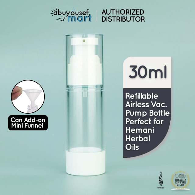Airless Pump Vacuum Bottle for Hemani Herbal Oil | Botol Vacuum - Minyak Herba | Argan Rosemary ...