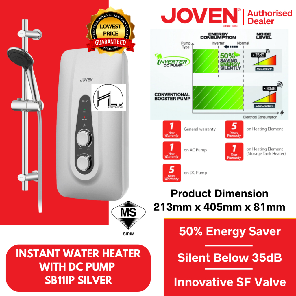 [LOWEST PRICE] Joven SB11IP / SB11IP-RS Inverter Silent DC Pump Instant Water Heater With Rain ...