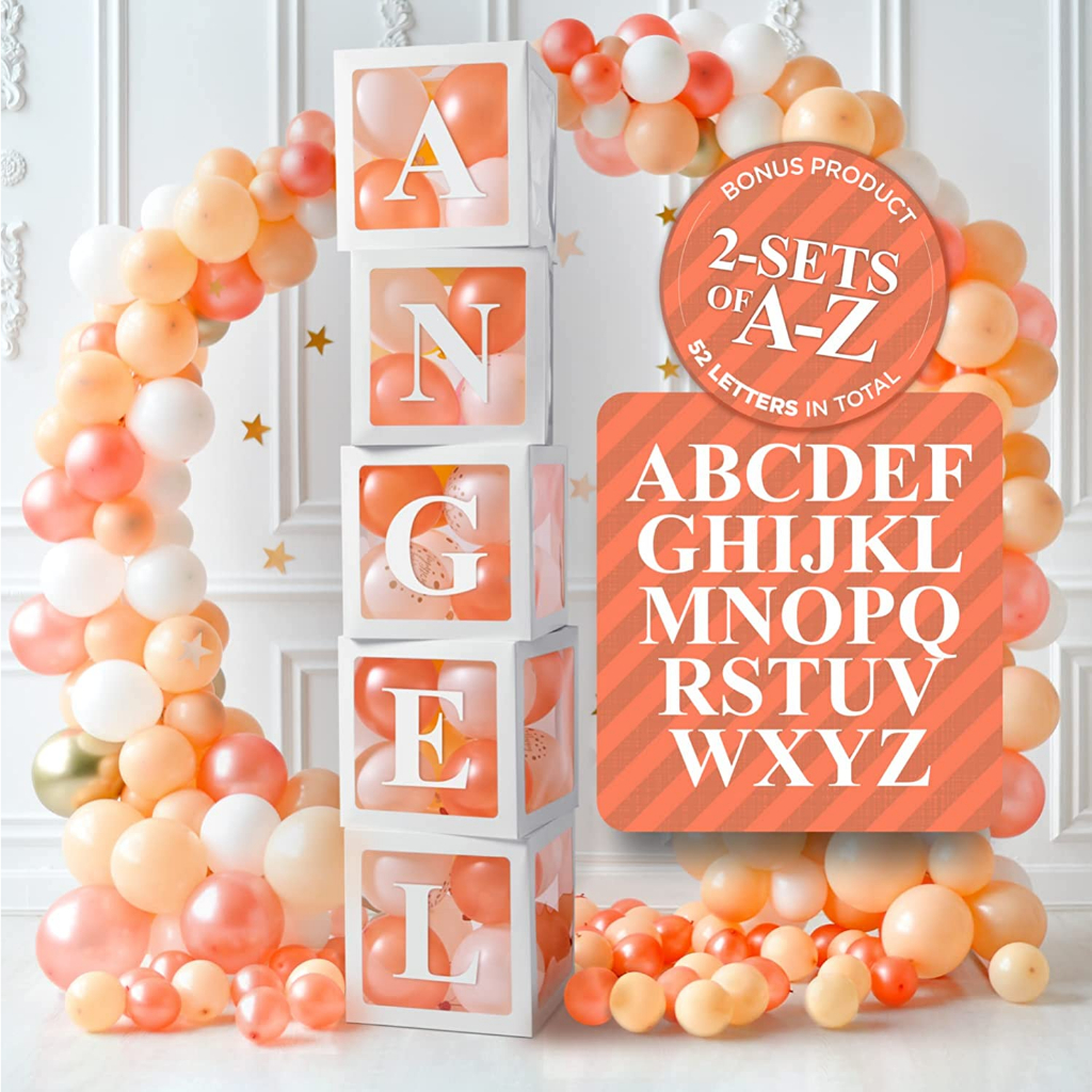 GeeParty 30*30cm DIY A-Z Alphabet Letter Transparent Balloon Box Gender ...