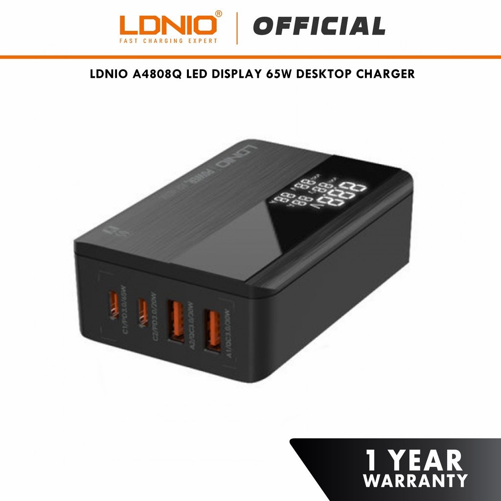 LDNIO A4808Q LED Display 65W Dual PD Type-C + Dual QC USB Ports Super ...