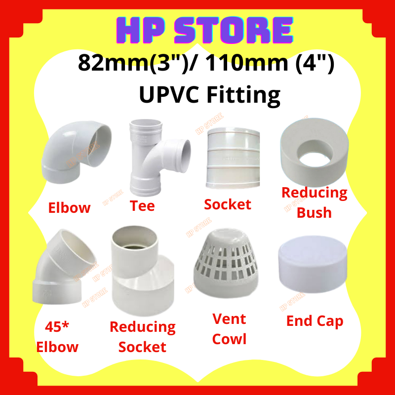 82MM (3")/ 110MM (4") UPVC Hydroponic Fitting Paip PVC Putih Elbow Socket Tee UPVC End Cap PVC ...