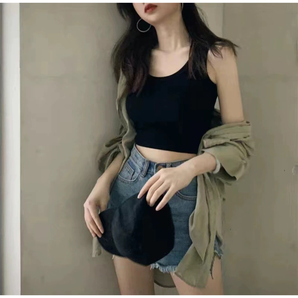 Women's Singlet Tank Top Slim Short Baju Perempuan Bellas22 | Shopee ...