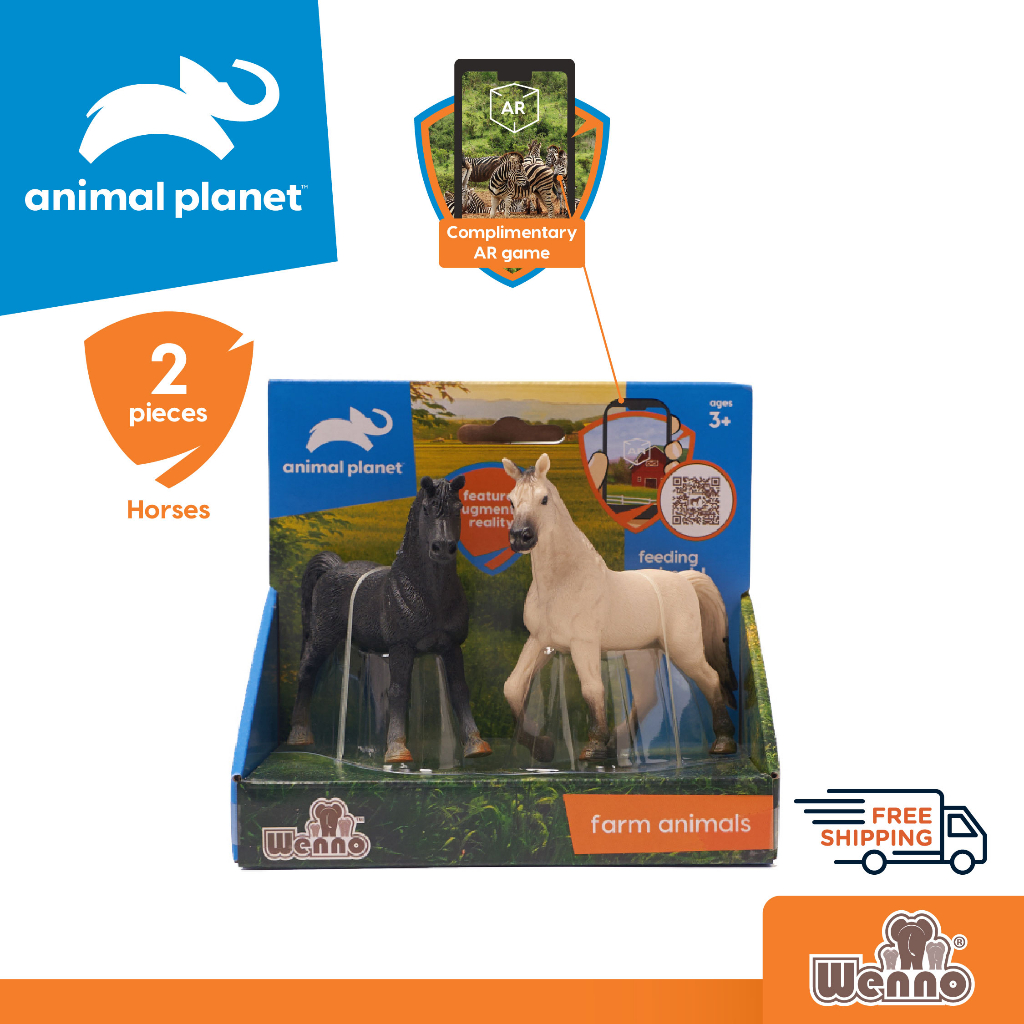 Wenno x Animal Planet 2pcs Horses Figurines in open box set Farm Animal ...