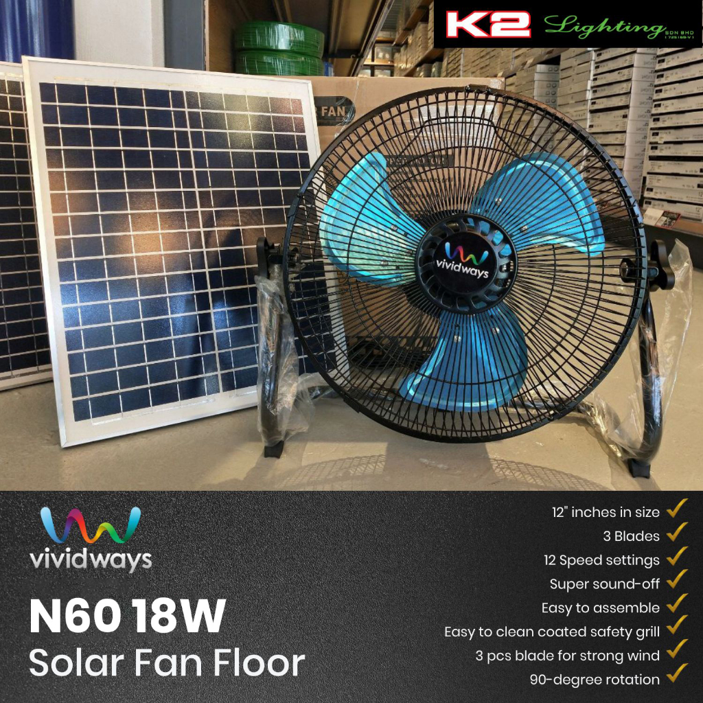 K2 VIVIDWAYS SOLAR FAN FLOOR N60 18W KIPAS SOLAR | Shopee Malaysia