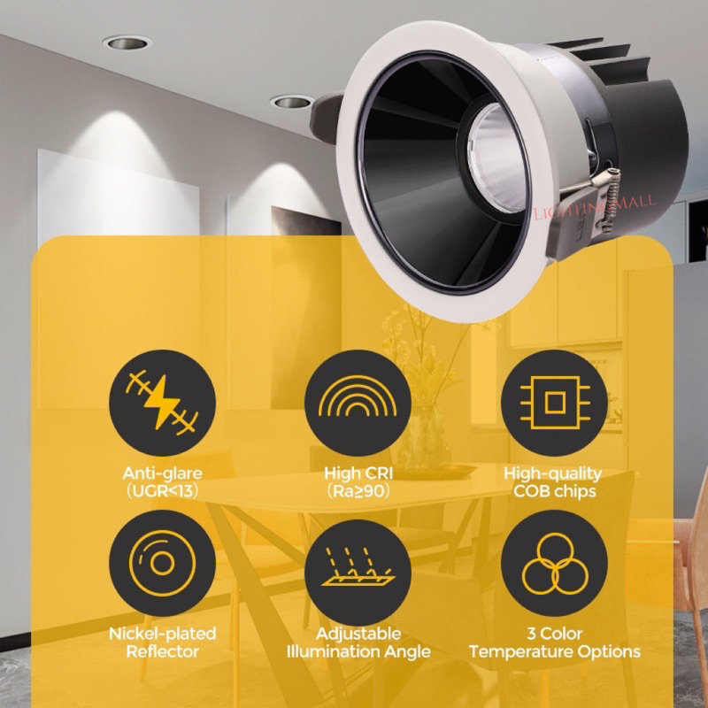 Recessed Spotlight LED Eyeball COB Downlight 12W 3000K/4000K/6500K Anti ...