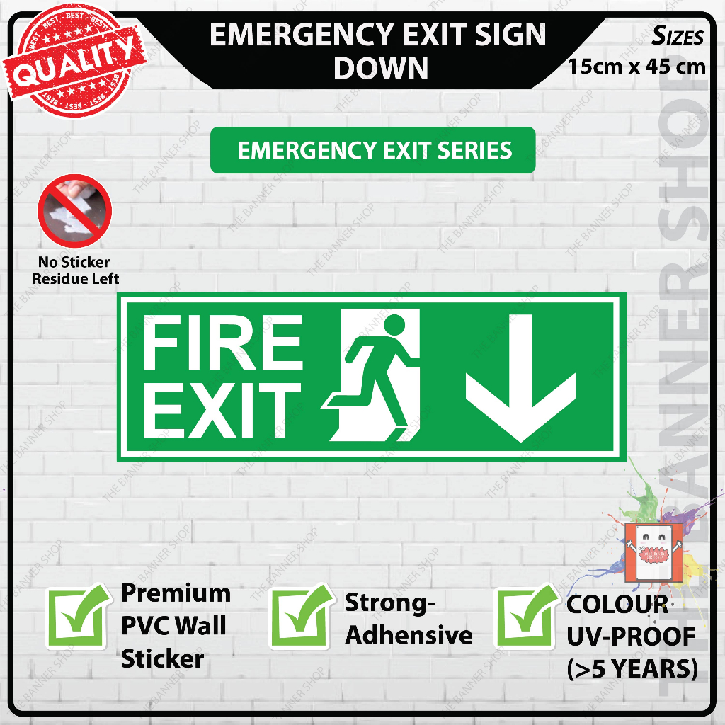 VSAFEMKT Emergency Exit Signs Safety Signs Sticker / Sticker + Board 15 ...