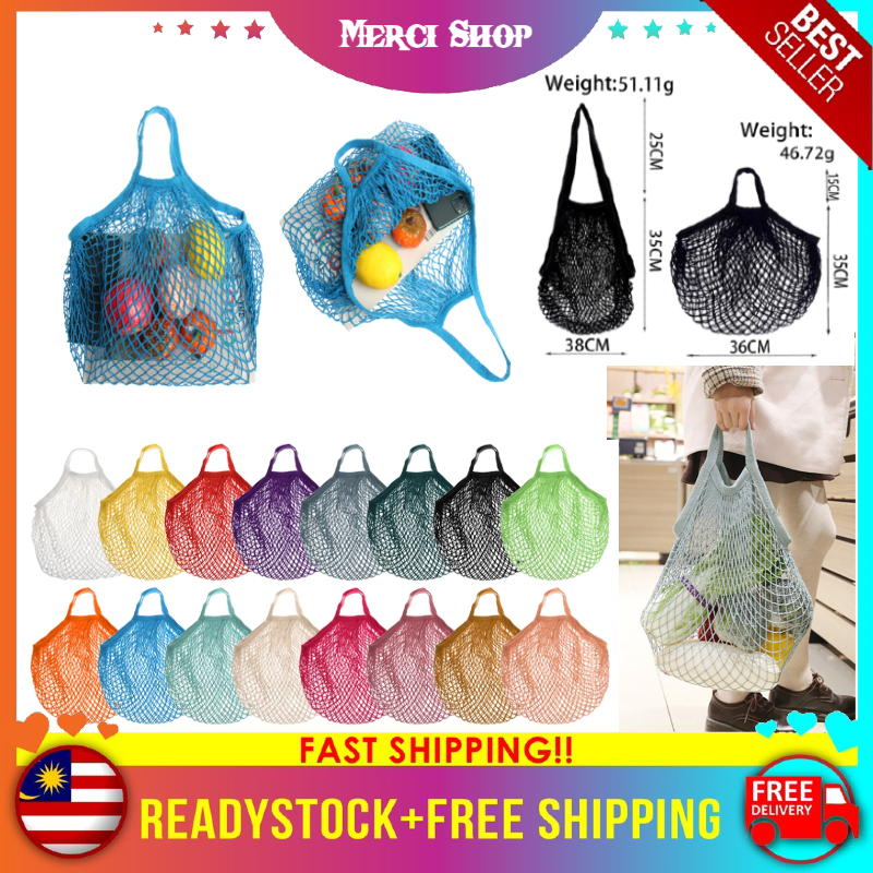 MS Reusable Mesh Net Beach Bag Cotton Grocery Bag Large Crochet Handbag ...