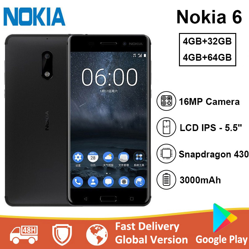 Nokia 6 Smartphone Celular Snapdragon 430 NFC Mobile Phone Android 7.0 ...