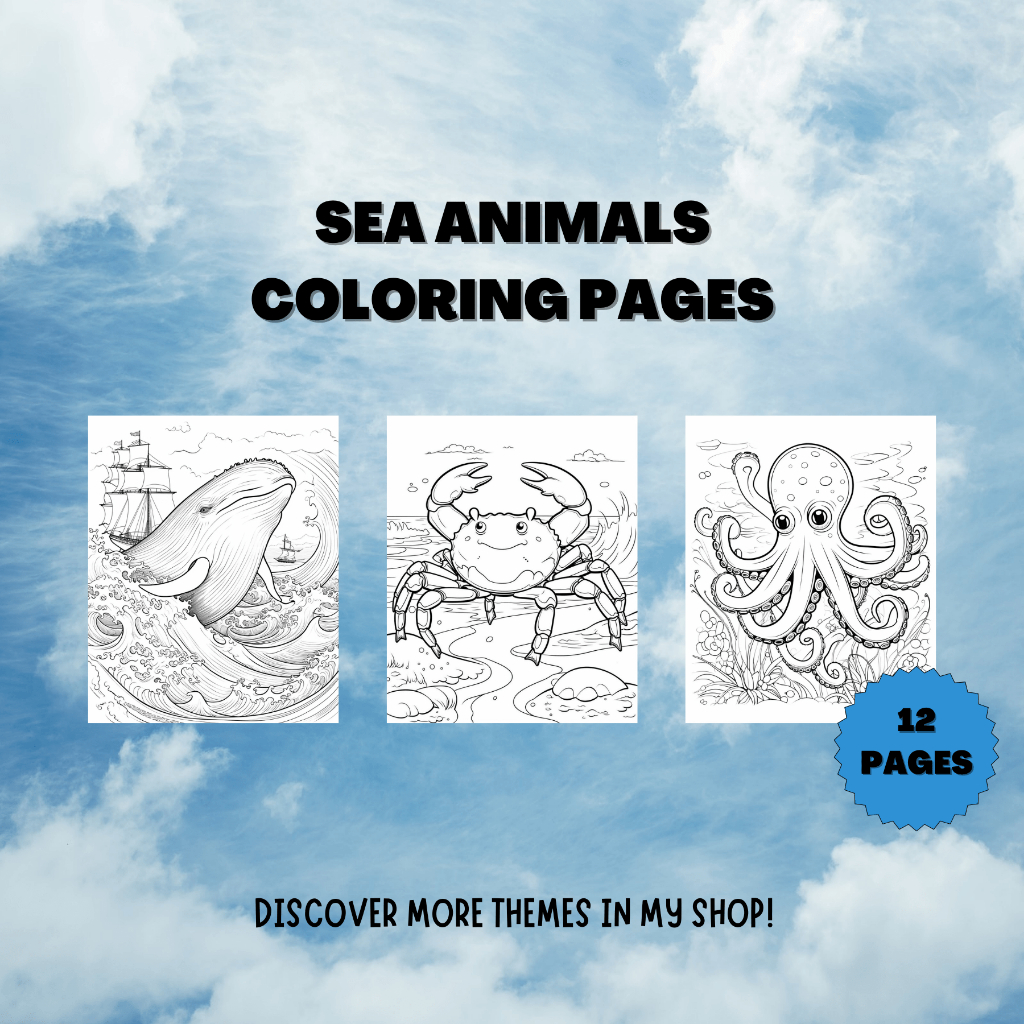 [PDF] 12 Pages Sea Animals Theme Printable Coloring Book l Kids ...