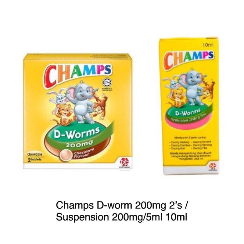 Champs D-Worm 200mg Tabs 2 / Suspension 10ml | Shopee Malaysia