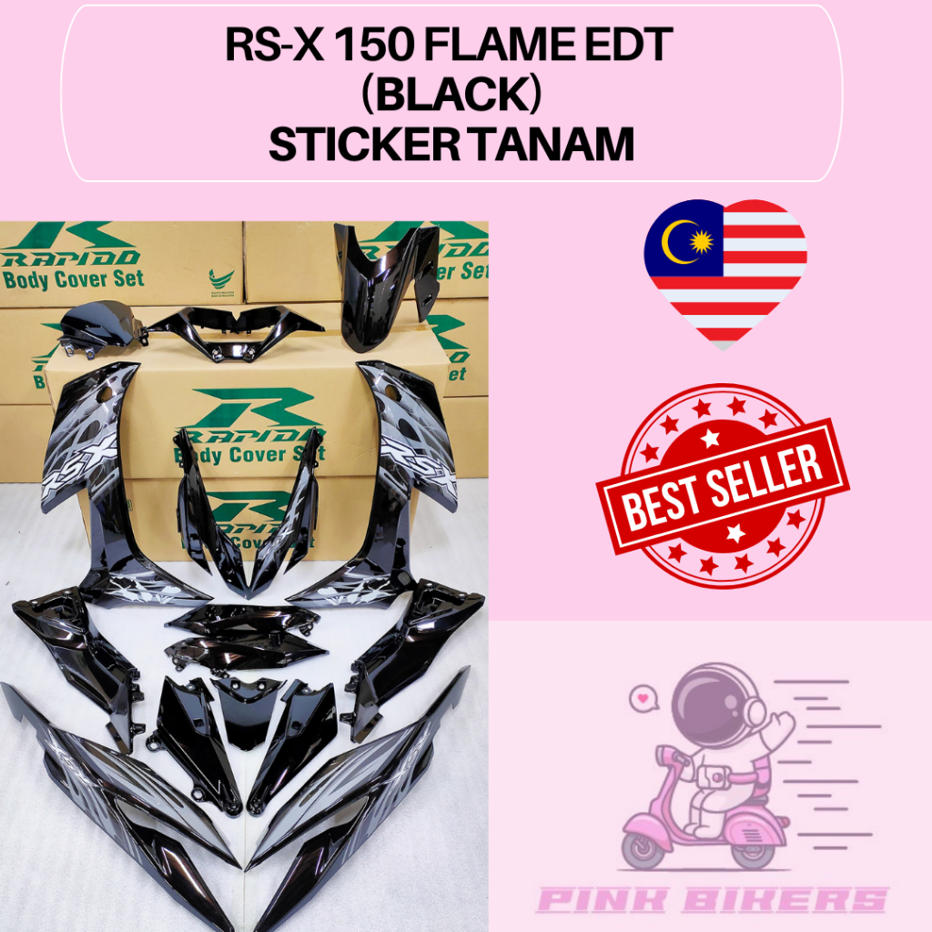 Coverset RS-X RSX 150 FLAME EDT Sticker Bodyset Sticker Tanam BLACK RED ...