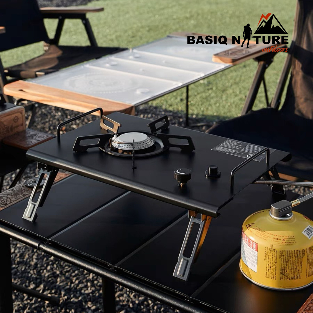 BasiqNature Portable IGT Matt Black Gas Stove Stainless Steel 4000W Camping Cooking Tactical ...