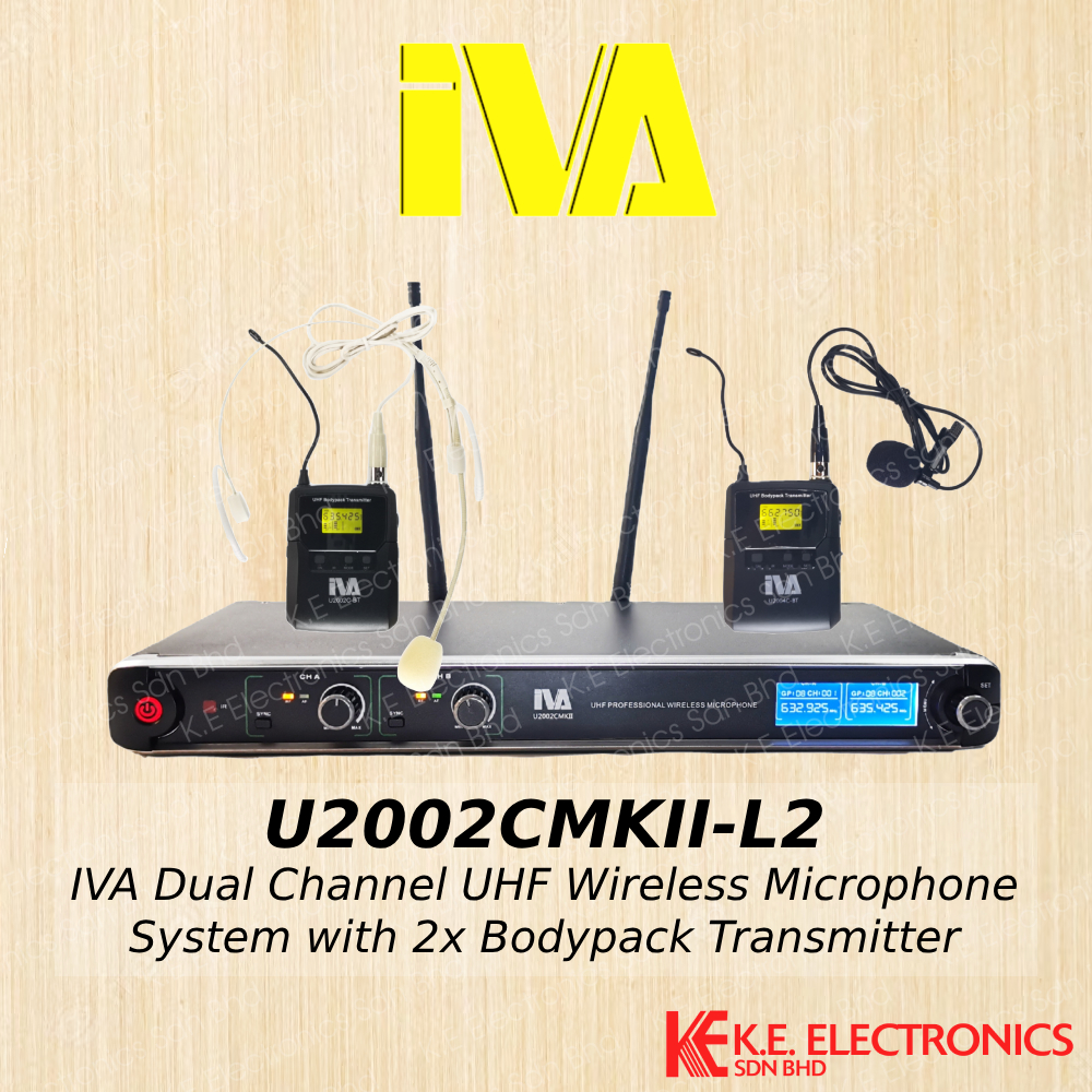 IVA U2002CMKII Series Dual Channel UHF Wireless Microphone System with ...