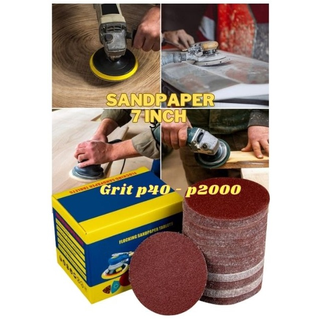 Sandpaper 7inch / kertas pasir bulat 180mm ( Sekotak 100pcs ) Abrasive ...