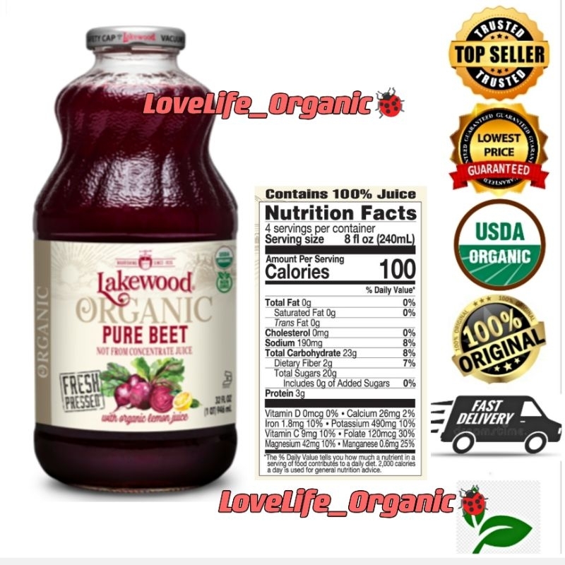 LAKEWOOD Organic Pure Beet Juice 946ML Exp:2/2027 有机甜菜根果汁 Beetroot ...