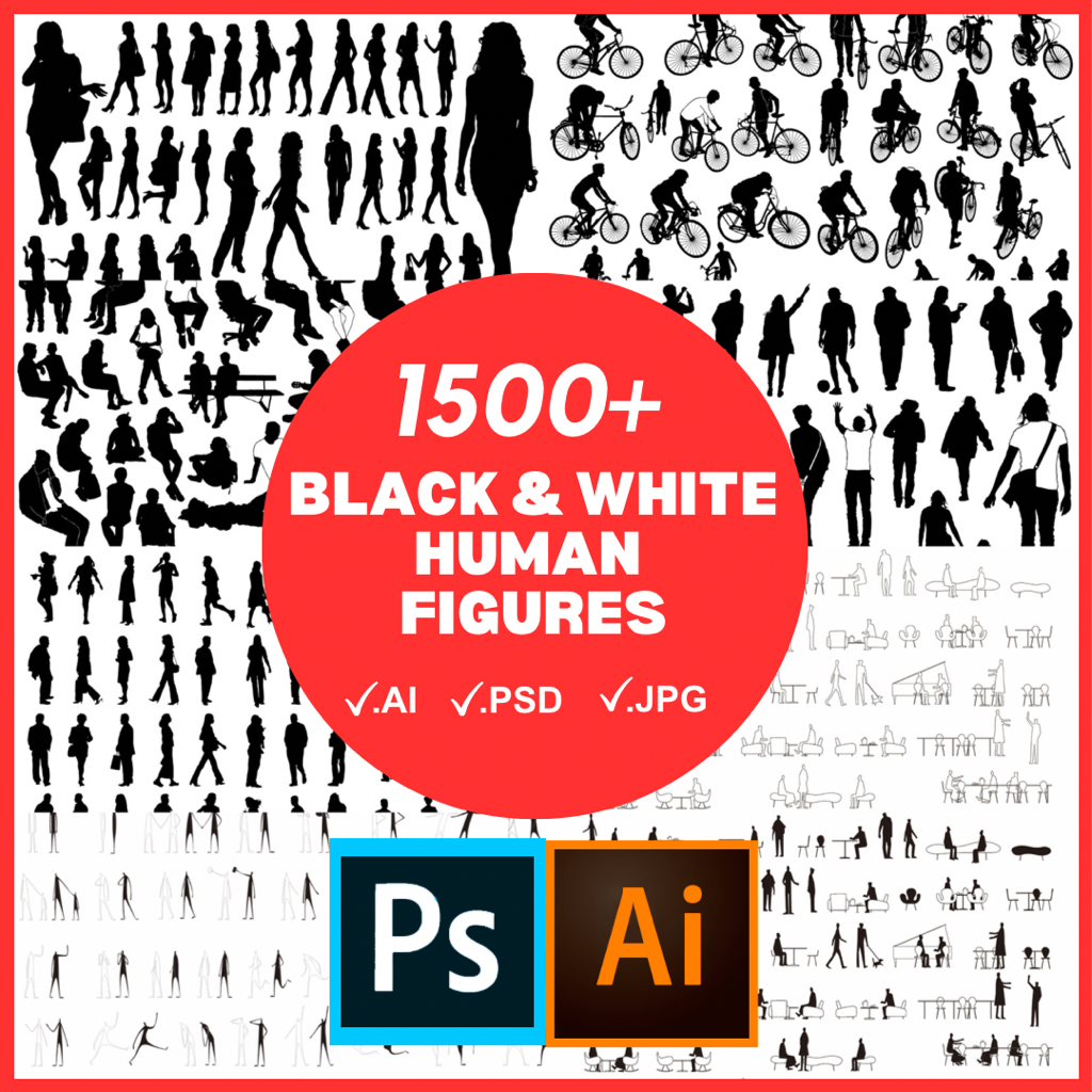 Black & White human figure human vector photoshop, illustator AI ...