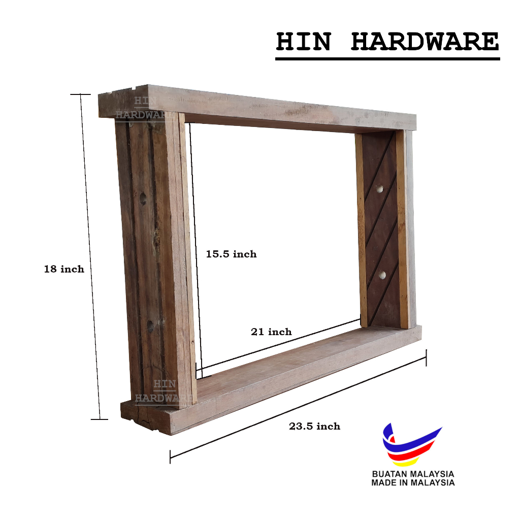 HIN Wood Window Frame 4D1L 590mm x 450mm / Frame Kayu Sisik Tingkap ...