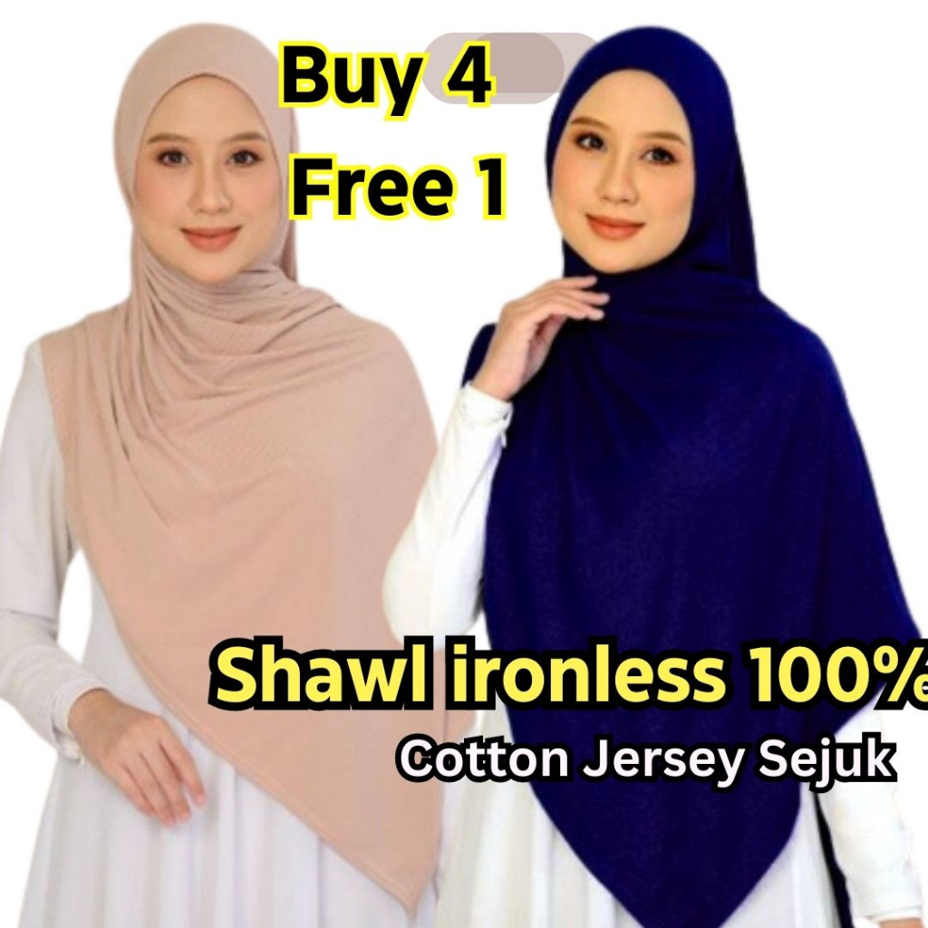 Tudung Shawl Cotton Jersey Ironless Selendang Malas Premium Murah Plain Hitam Putih Ready Stock ...