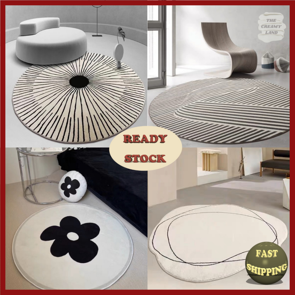 XL Size Nordic Simple White Black Round Large Soft Carpet Rug Floor Mat ...