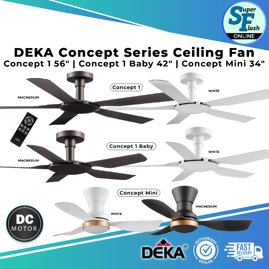 DEKA Concept Series Remote Control Ceiling Fan 34"/42"/56" (3/5 Blade ...