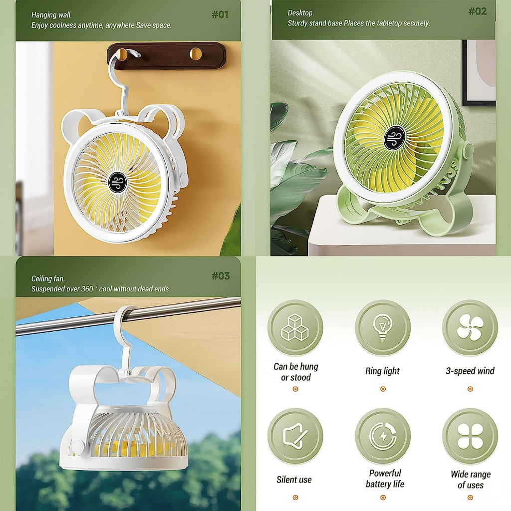 Kipas Mini - Oscillating Table Fan 360° Rotation with Night Breathing ...