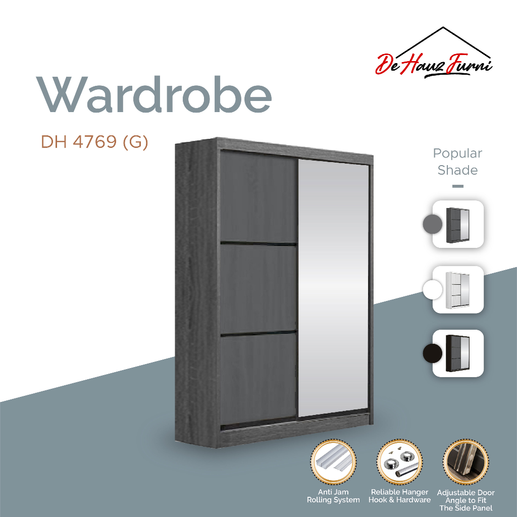 【𝚂𝙸𝙰𝙿 𝙿𝙰𝚂𝙰𝙽𝙶】Dehauz 4 feet Sliding Door Wardrobe /4ft x 7ft Sliding ...