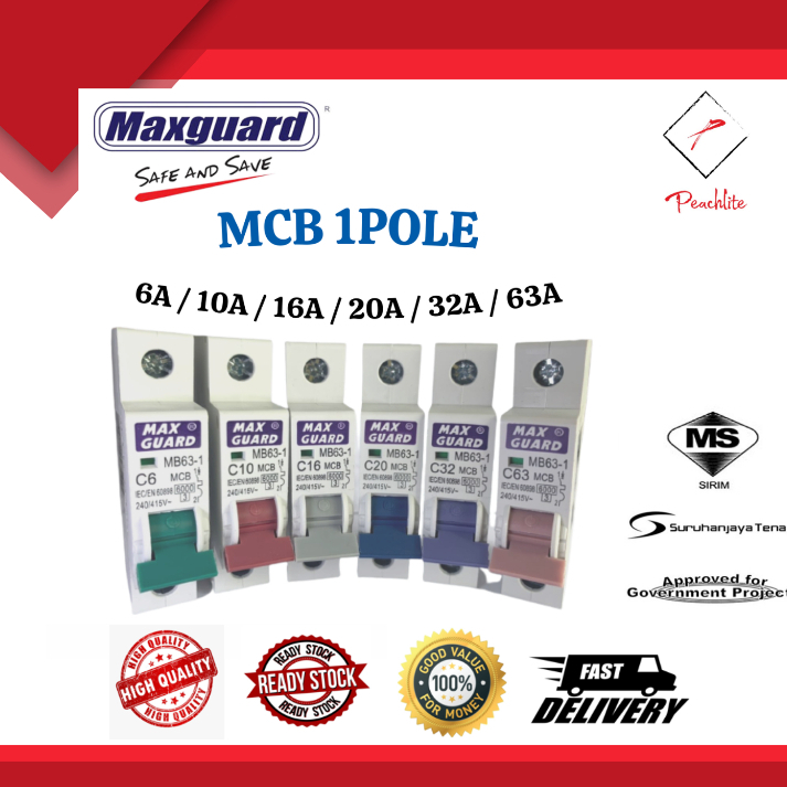(READY STOCK)Maxguard MCB (6KA)1 Pole 6A/10A/16A/20A/32A - Miniature Circuit Breaker (SIRIM ...