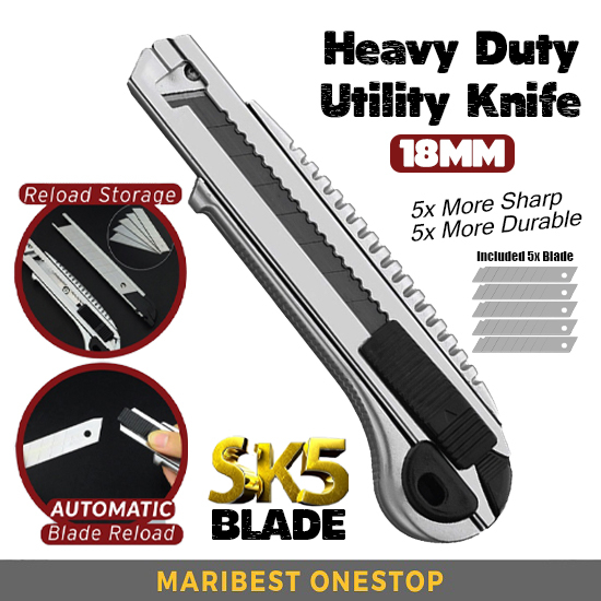Heavy Duty Utility Knife Cutter Knife Set with 5PCS Cutter Blade 18MM ...