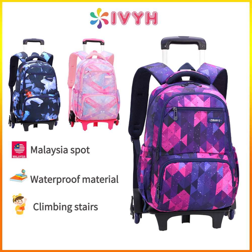 Ivyh 6 Wheels School Bag Trolley Rolling Backpack Wheeled School Bag ...