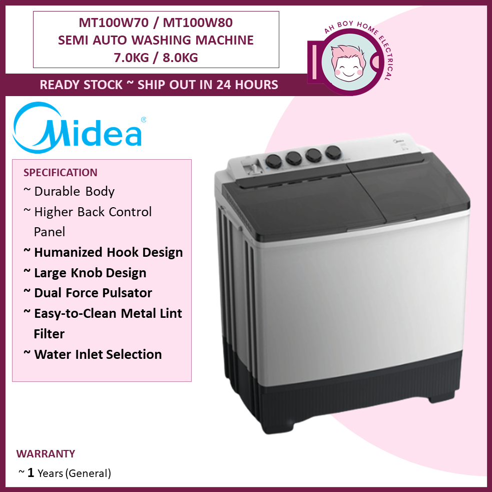 Midea Semi Auto Washing Machine 7.0KG / 8.0KG - MT100W70 / MT100W80 | Shopee Malaysia