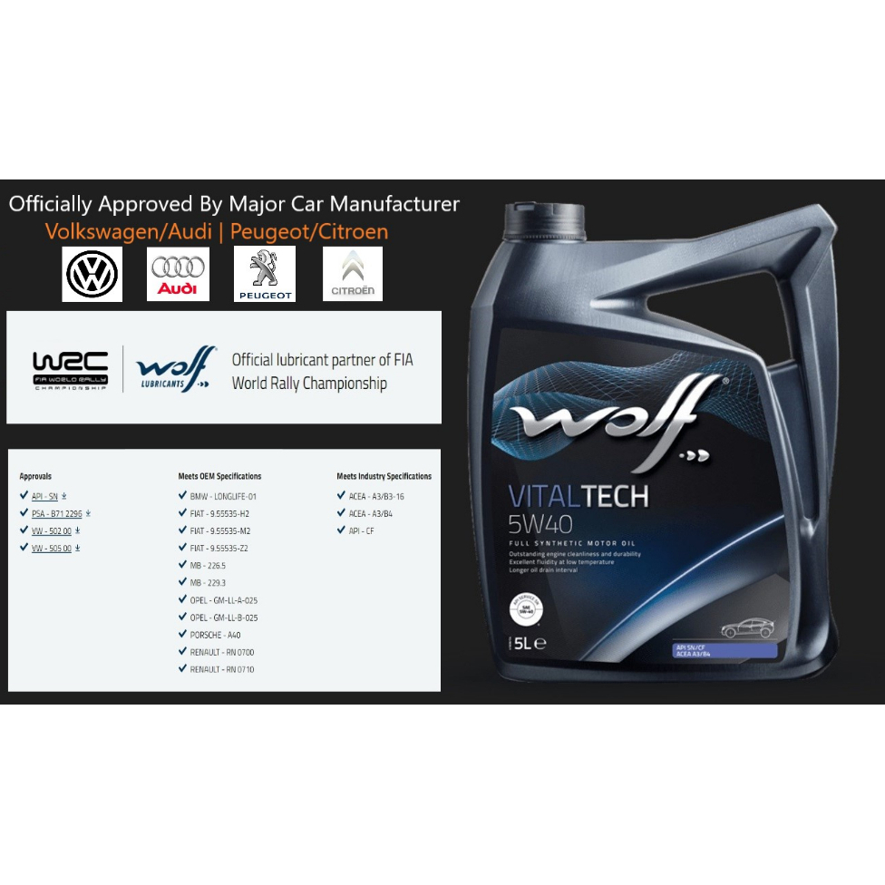 WOLF 5W40 Fully Synthetic Engine Oil (5L or 1L) Made in Belgium - BMW ...