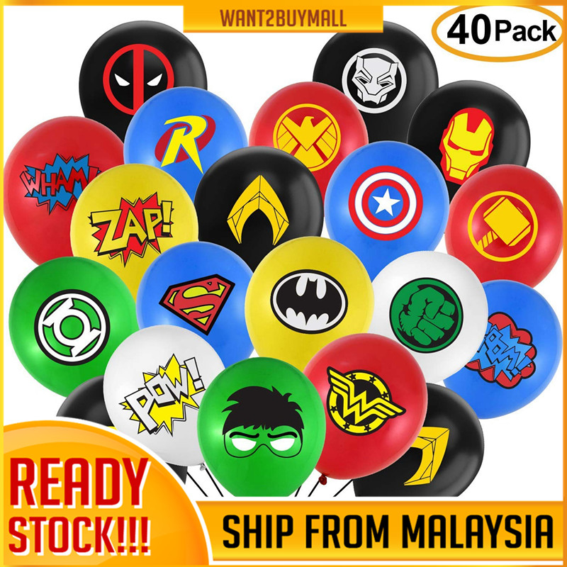 40pcs Avengers Super Hero Printed Latex Balloon Kids Birthday Party ...