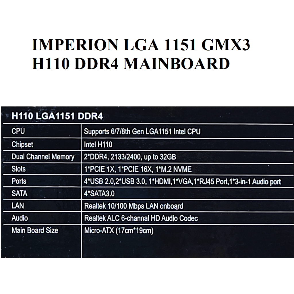 IMPERION LGA 1155 H61 / LGA 1150 H81 /LGA 1151 H110 DDR3 / LGA 1151 ...