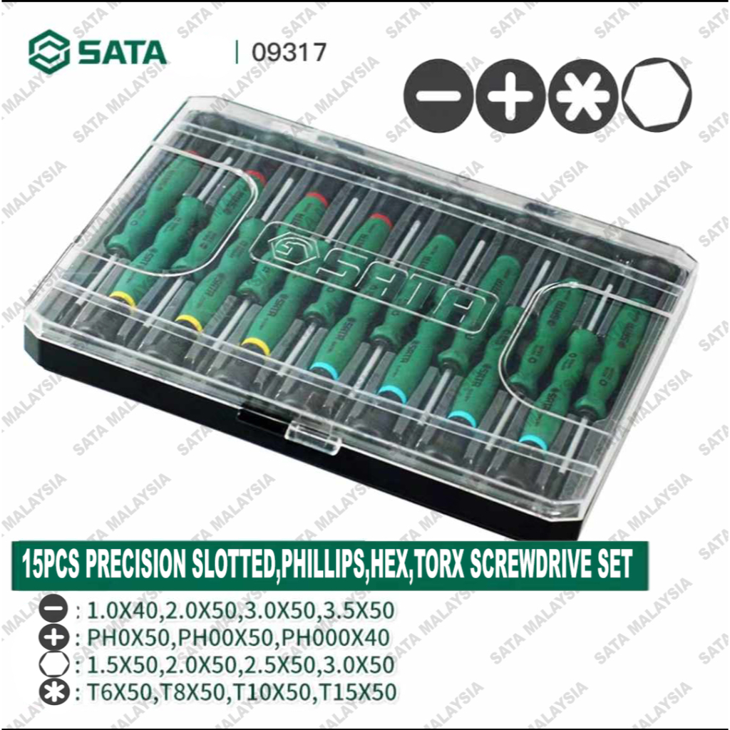 SATA Precision Screwdriver Set Slotted Phillips Hex Torx Screwdriver ...