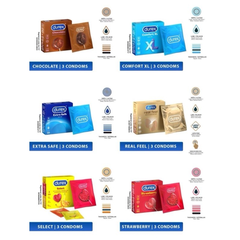 Durex Condoms-Chocolate/Comfort XL/Extra Safe/Real Feel/Select ...