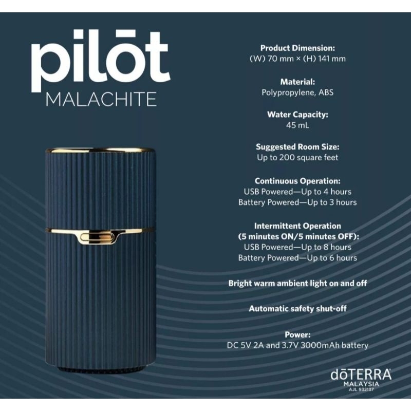 Doterra Pilot Diffuser Malachite Portable and Rechargeable Limited Edition | Shopee Malaysia