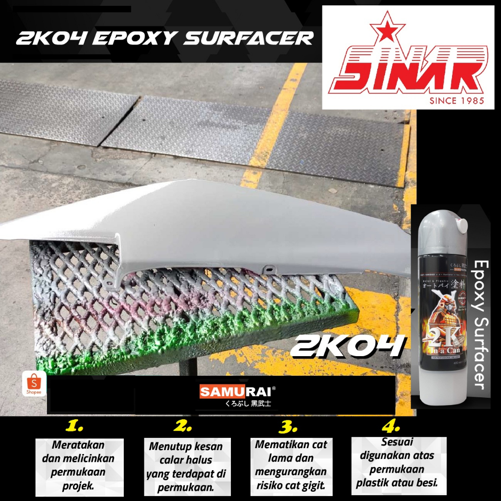SINAR Samurai 2K Coat PU Epoxy Aerosol Spray Paint 400ML/ SPRAY CAT SEMBUR Top Coat Clear 2K01 ...