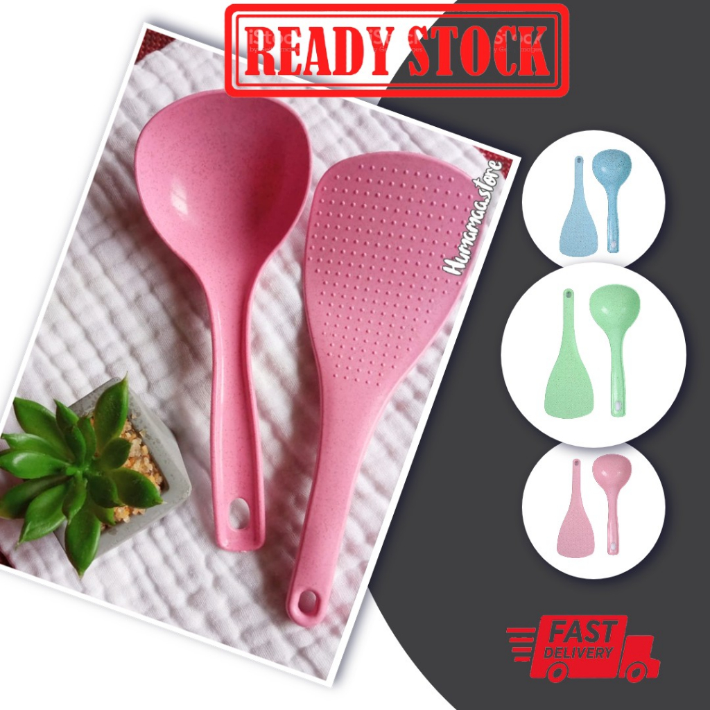 [Set 2 in 1] Wheat Straw Kitchen Rice Scoop Spoon & Soup Ladle Spoon ...