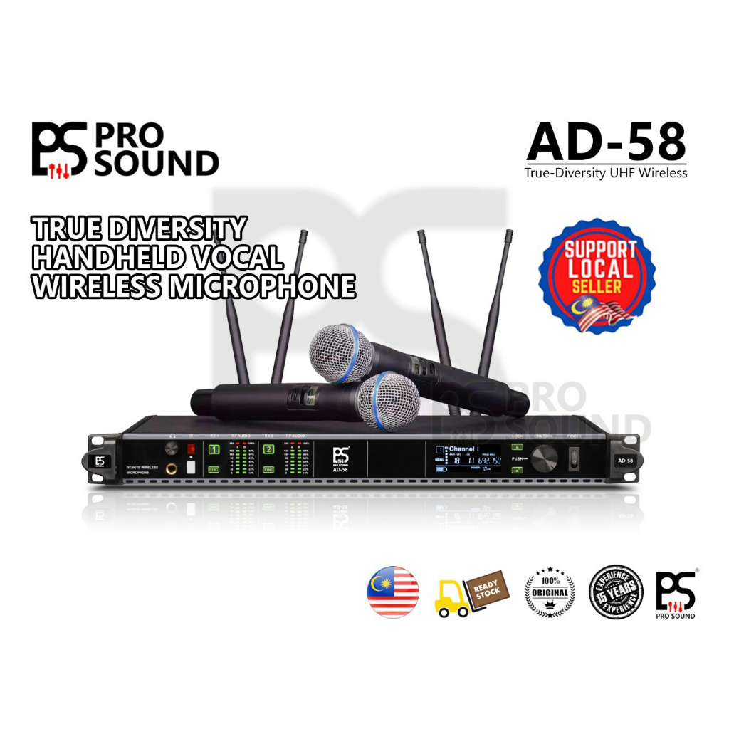 PS PRO SOUND AD-58 Digital True Diversity UHF 2ch Handheld Wireless ...