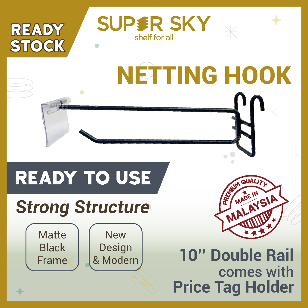 SUPERSKY 250mm Netting Hook Double Rail Come With 10 PC Per Pack And 10 ...
