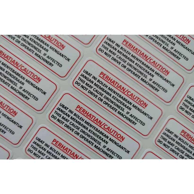 Label for PERHATIAN CAUTION Word MENGANTUK CAUSE DROWSINESS Warning ...