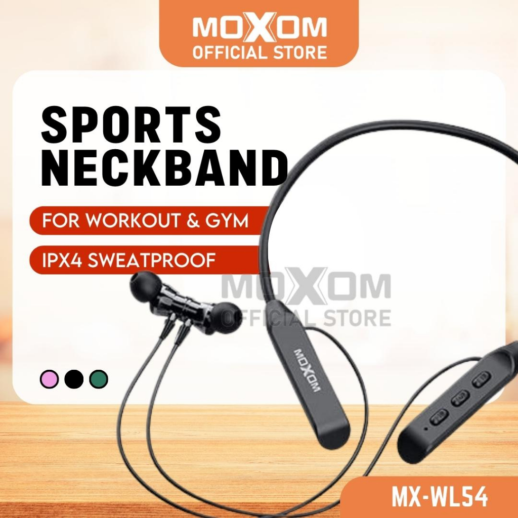 MOXOM Wireless Sweatproof Sport Neckband Gym Super Bass Bluetooth V5 Earphone for Jogging ...