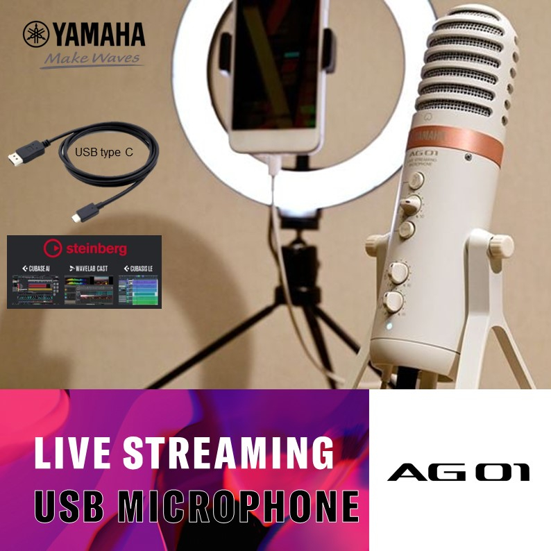 Yamaha AG01 Livestreaming USB Cardioid Condenser Microphone with Onboard DSP and Mic Stand (AG ...