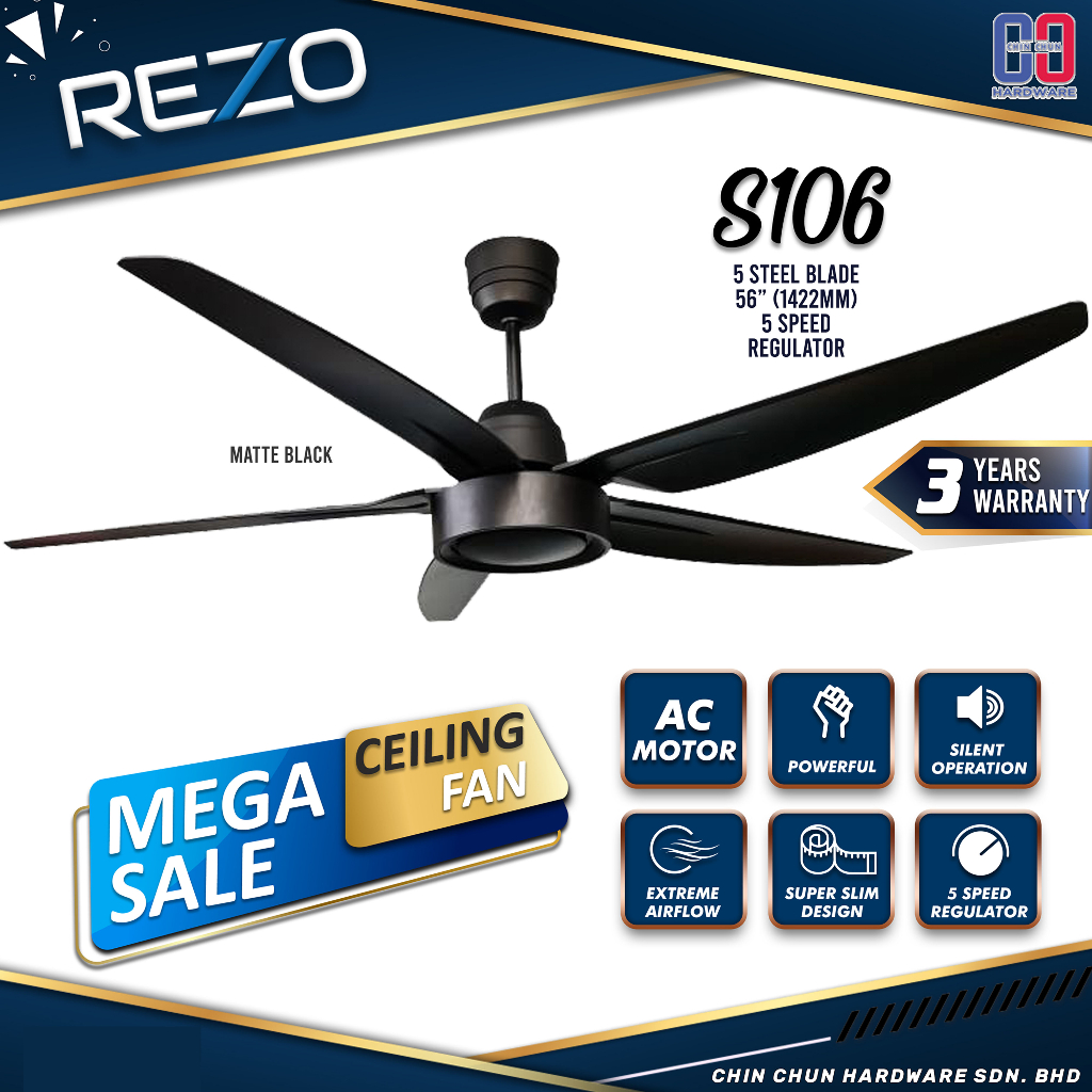 REZO S106 / S306 56" CEILING FAN 5 BLADES | 5 SPEEDS | KIPAS SILING ...