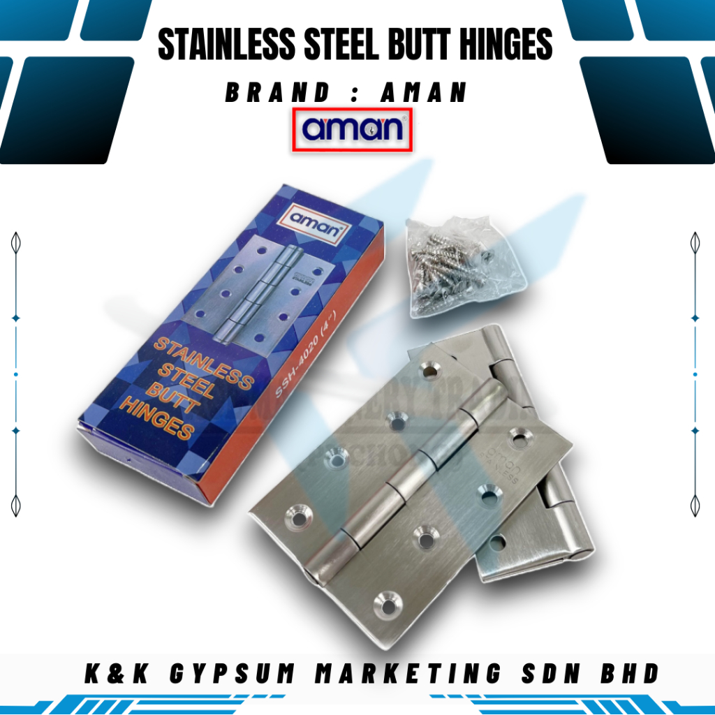 AMAN 1 Pair 304 Stainless Steel Butt Hinges Steel Hinges Kitchen ...