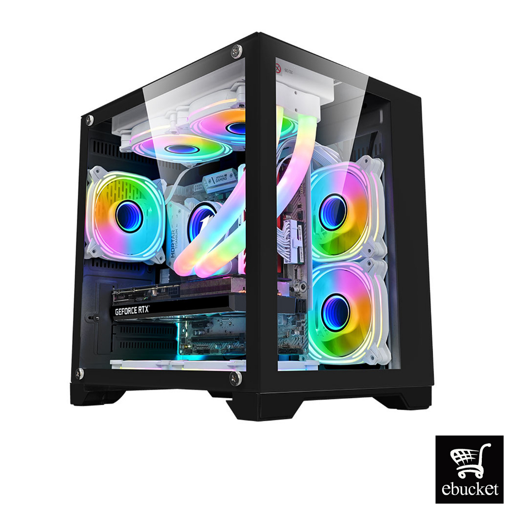 1ST PLAYER Megaview MV5 M-ATX Case - Black/White (3 X ARGB FAN + HUB ...