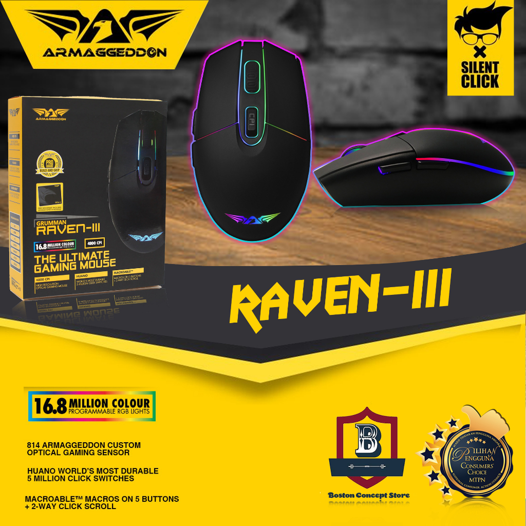 Armaggeddon Raven III RGB Wired Gaming Mouse 6400 cpi 5 Button Huano ...
